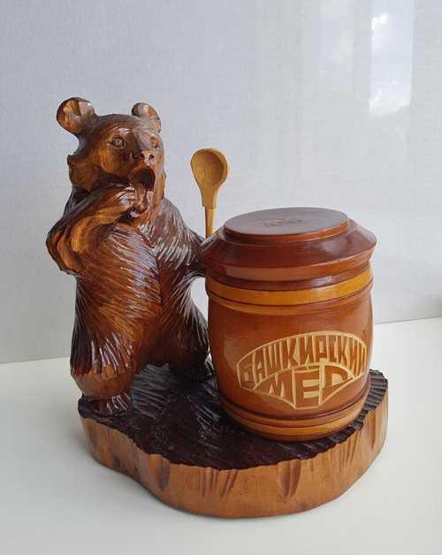 Мишка деревянный с бочонком мёда