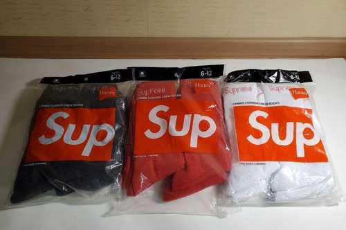 Носки Supreme Hanes crew socks