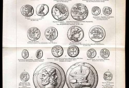 Гравюры. Германия. 19 век. Монеты. Медали