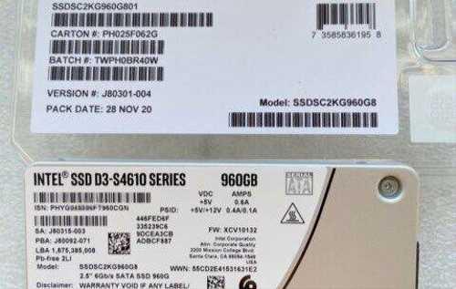 Intel SSD 960GB sata, D3-S4610 / 6144 TBW