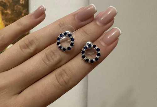 Серьги Tiffany синие круглые камни
