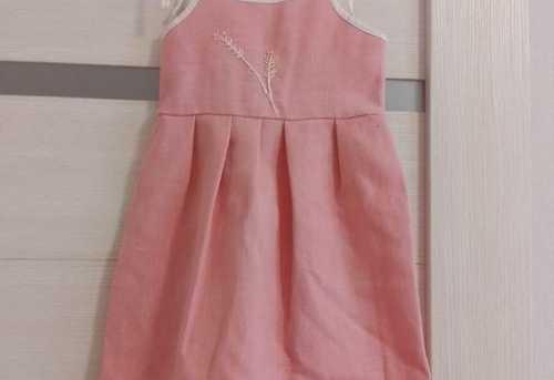 Платье сарафан на девочку льняное розовое