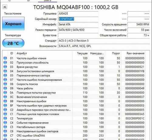 HDD Toshiba 1TB 2.5 5400 RPM