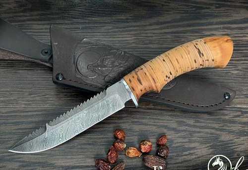 Нож "Рыбак-1", Дамасская сталь, рукоять береста