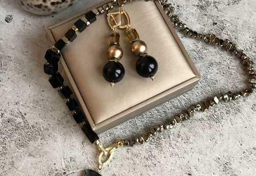 Ожерелье из гематита и агата черного