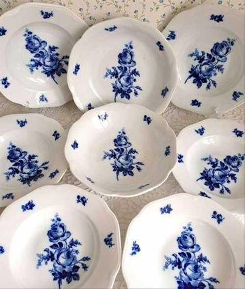 Тарелки салатники Чехия Богемия Синие розы