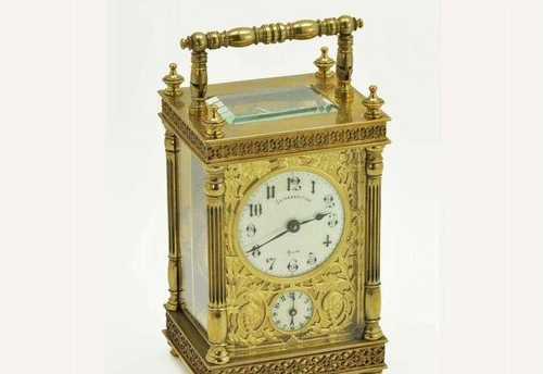 Старинные каретные часы будильник Франция XIX век