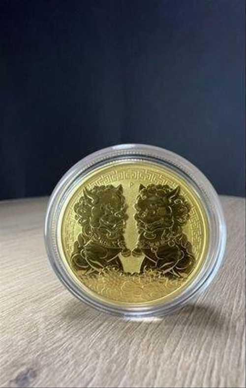 Золотая монета "Двойной Лев Пиксиу" 2021 г.31.1