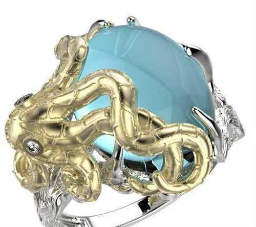Серебряное с золочением кольцо Осьминог