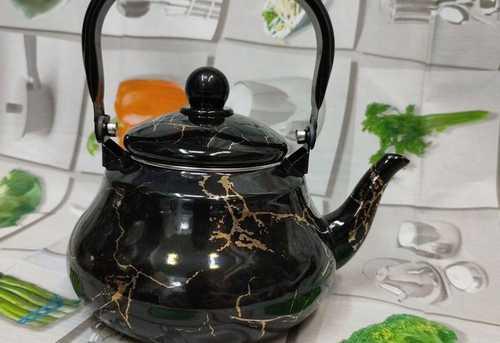 Заварочный черный чайник 1л для плиты эмаль