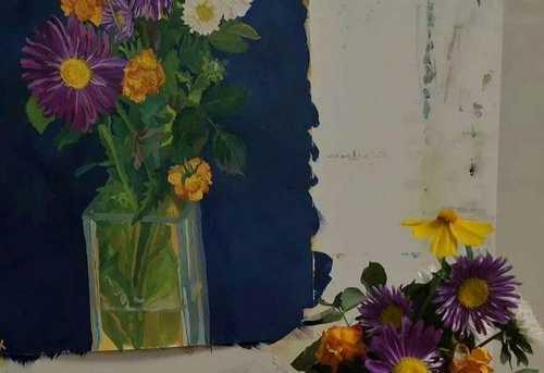 Картина гуашью "Букет цветов"