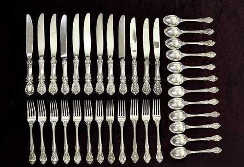 Старинные серебрянные ножи вилки ложки набор