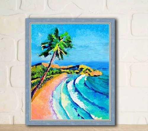 Картина с пальмами и морскими волнами «Восхищение»