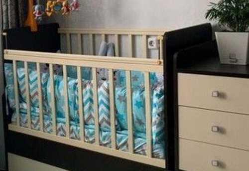 Детская кровать с бортиком и ящиками бу