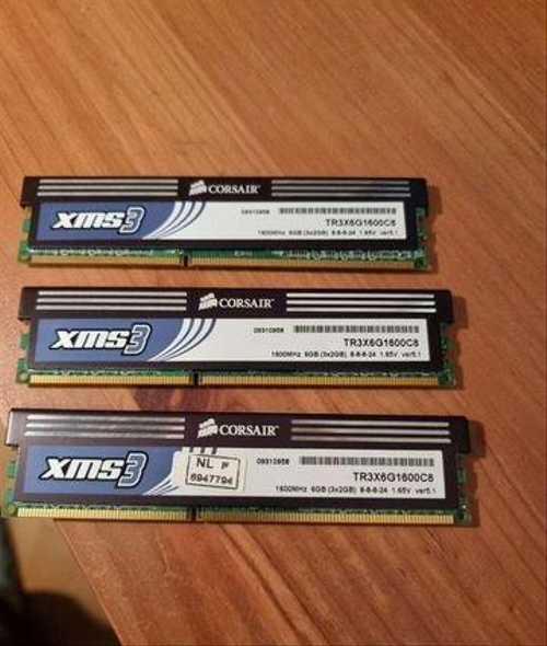 Оперативная память Сorsair XMS3 6GB (3x2GB) DDR3