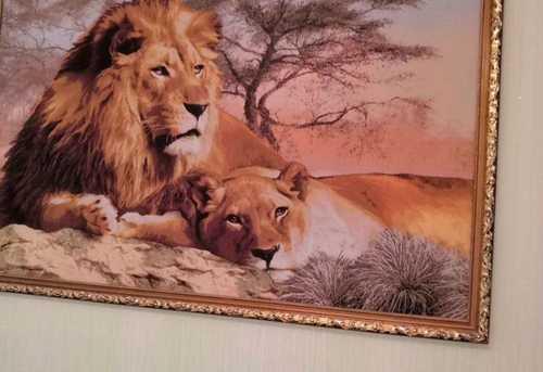 Картина лев и львица, гобилен