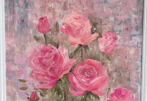 Картина маслом на холсте «Розовые розы»