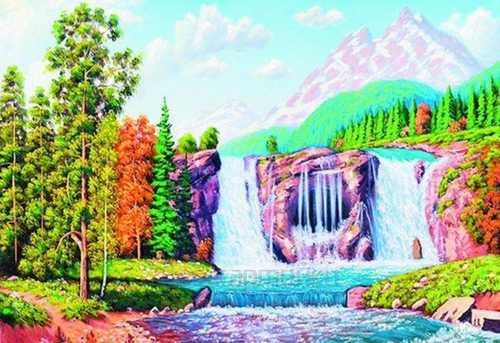 Алмазная мозаика 40x50 Водопады в солнечной долине