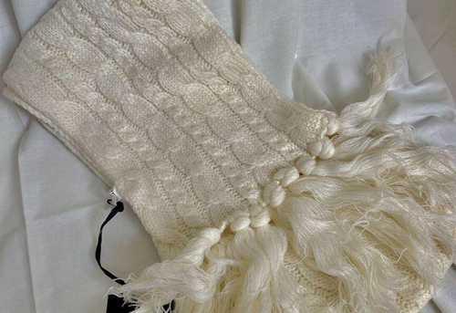 Новый шарф белый женский вязаный зимний