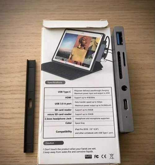 USB C hub hdmi micro SD 3.5mm для iPad MacBook