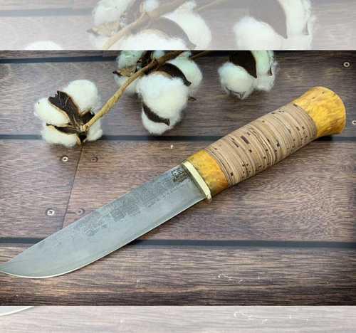 Нож "Саамский", клинок сталь К340, след ковки, рукоять наборная береста, вставка и тыльник стабилизи