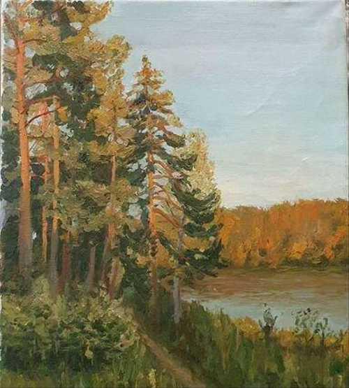 Картина маслом Закат на озере