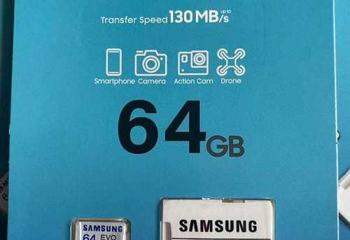Новая Карта памяти MicroSD Samsung 64 GB EVO plus