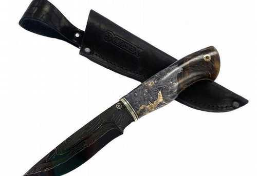 Нож Тундра, вороненный ламинированный дамаск, шишк