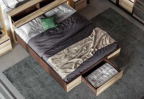 Спальня: кровать, тумба, шкаф-купе