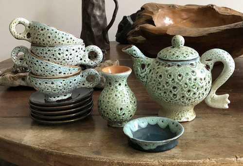 Набор керамика чайник, чашки, ваза. Винтаж