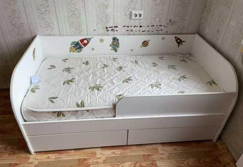 Кровать детская белая с ящиками 160*80