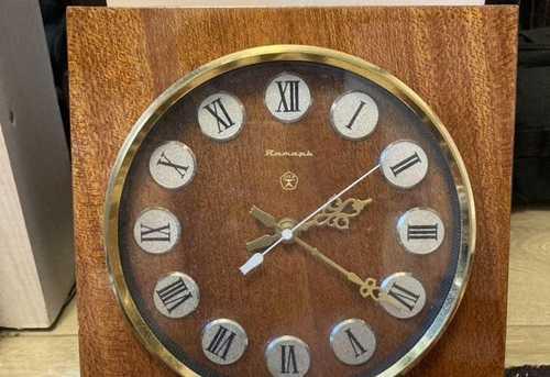Часы настенные янтарь СССР дерево шпон рабочие