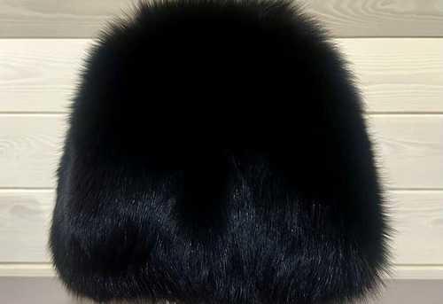 Черная зимняя женская меховая шапка из песца