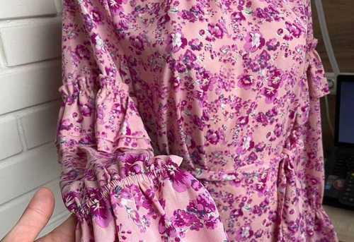 Розовое лёгкое платье 44-46 в цветочек бохо