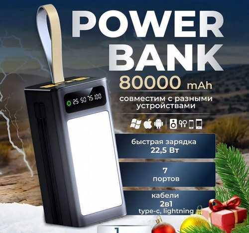 Повербанк 80000 mAh, внешний аккумулятор, с быстро