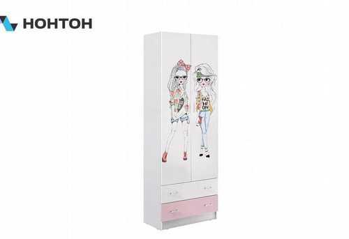 Шкаф 2-х створчатый Вега fashion белый / розовый