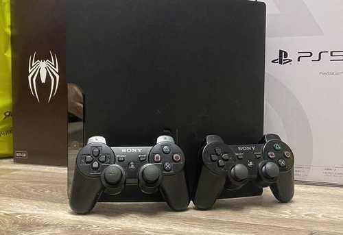 PS3 Slim 160gb Hen прошитый + 2 ориг геймпада