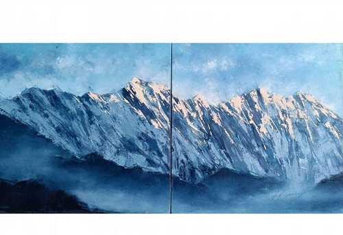 Диптих "Утро в горах" картина маслом 40х80