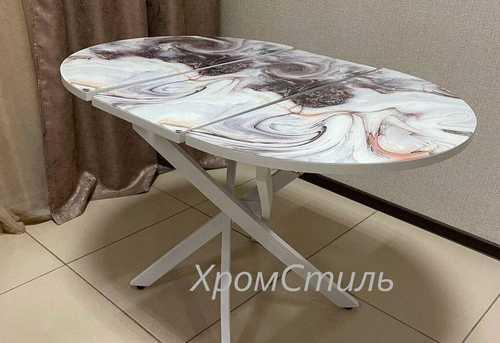 Круглый обеденный раздвижной стол со стеклом