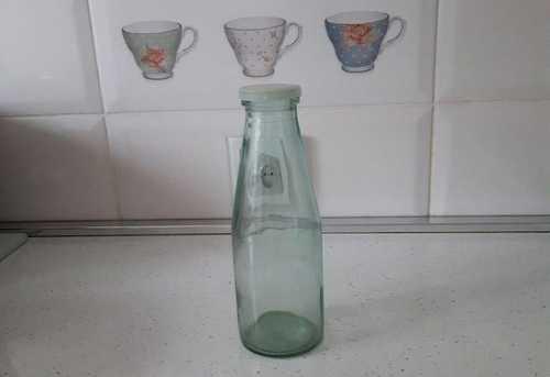 Бутылка стеклянная советская для молока с крышкой