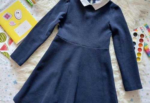 Платье школьное синее 122р + фартук