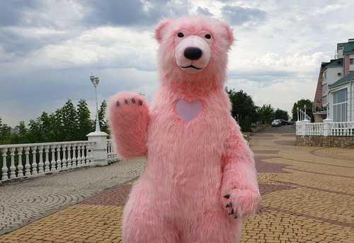 Розовый медведь надувной костюм