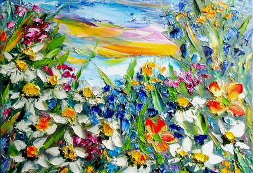 Картина«Яркое цветение трав»,х.масло,мастихин40х50
