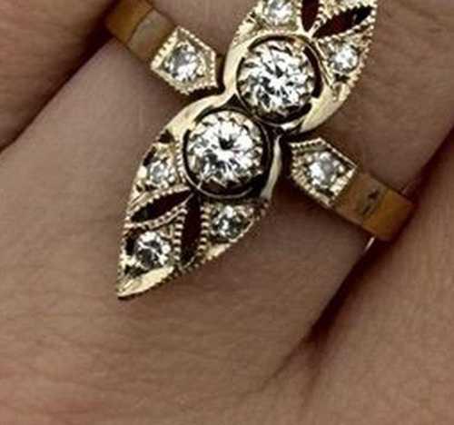 Кольцо жёлтое золото 750 СССР бриллианты 0.5 ct