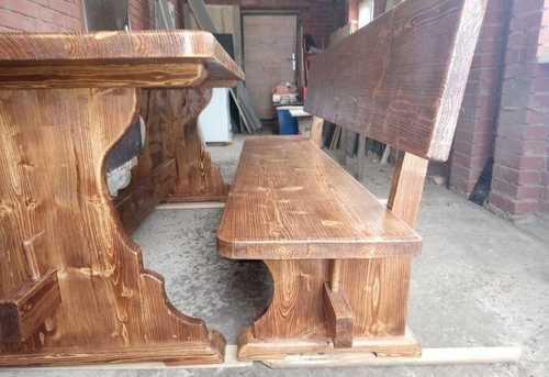 Стол и скамья, стулья из дерева