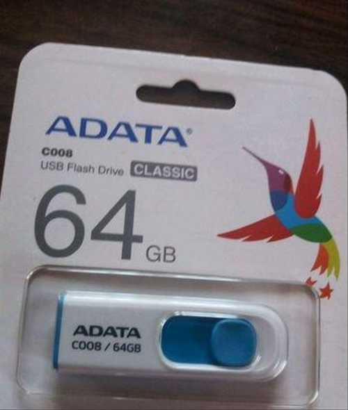 Флешка USB 64Gb (USB 2.0) A-Data C008 white/blue