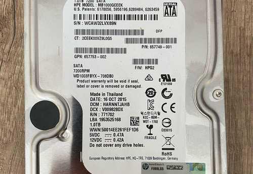 HPE 1TB 7200RPM WD1003fbyx SATA 3.5'