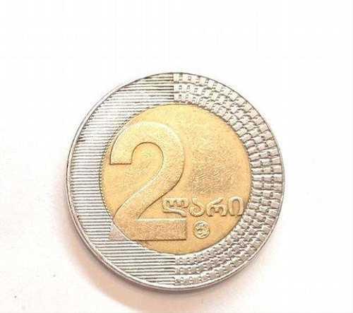 2 лари 2006 г. Грузия. Биметаллическая монета Люкс