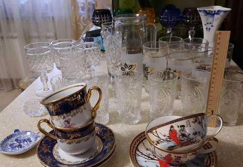 Сервиз чайный хрусталь фужеры стаканы вазы