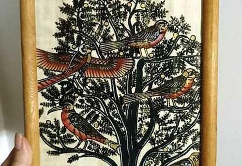 Картина на папирусе панно дерево птицы